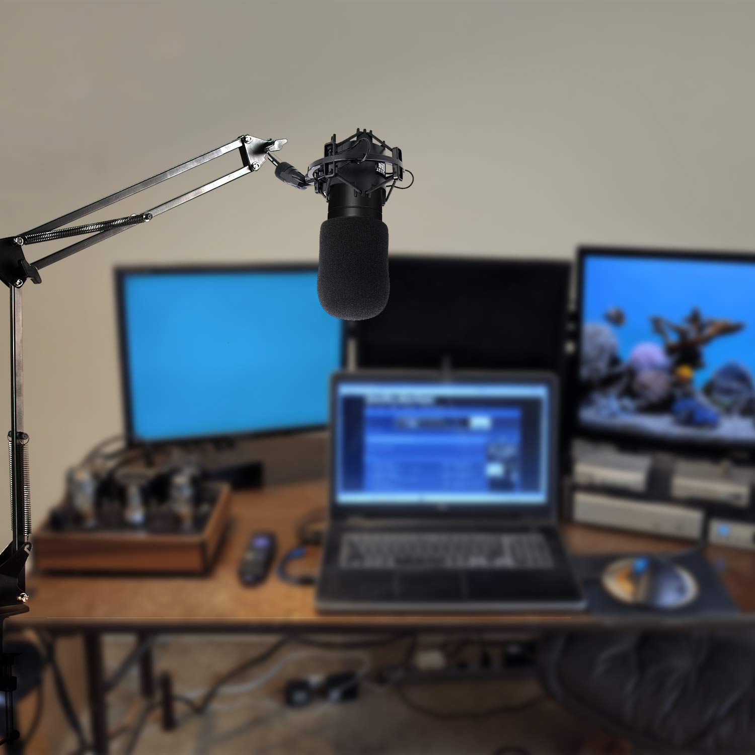 SUNMON AT2020 Shock Mount with Windscreen, Shock Mount Stand with Foam Pop Filter for Audio Technica AT2020 AT2035 AT4040 AT2020USB ATR2500x Condenser Micphone