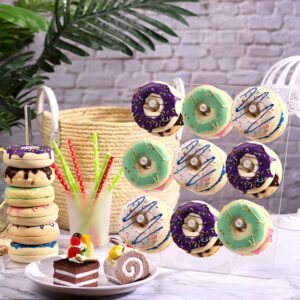 Acrylic Donut Display Wall Stand, Holds up to 18 Donuts Each and 2 Pieces Acrylic Donut Stands Clear Bagels Holder Square Stand Holder for Dessert Table Wedding Birthday Party (4 Pieces)