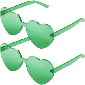 maxdot 2 pieces heart shape rimless sunglasses transparent candy color frameless glasses love eyewear (green)