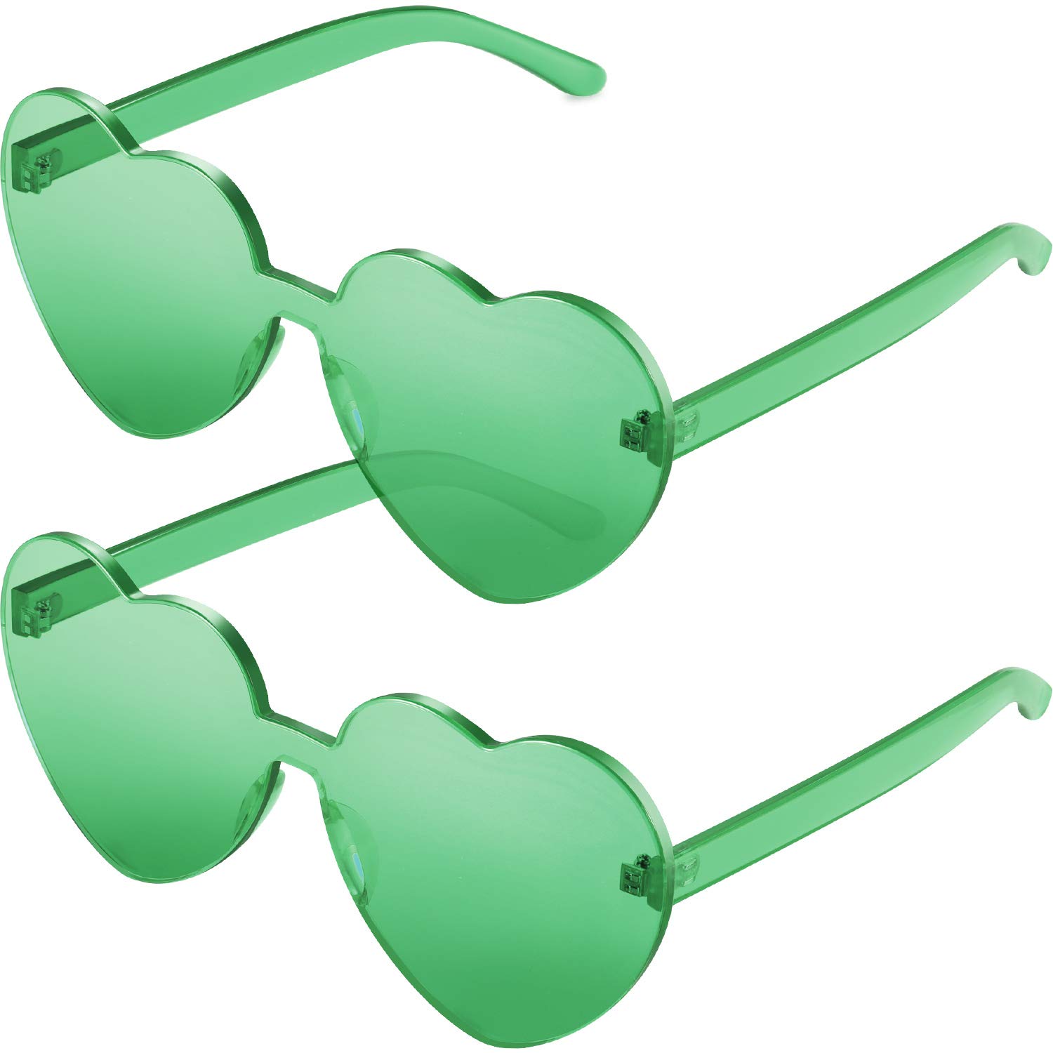 Maxdot 2 Pieces Heart Shape Rimless Sunglasses Transparent Candy Color Frameless Glasses Love Eyewear (Green)