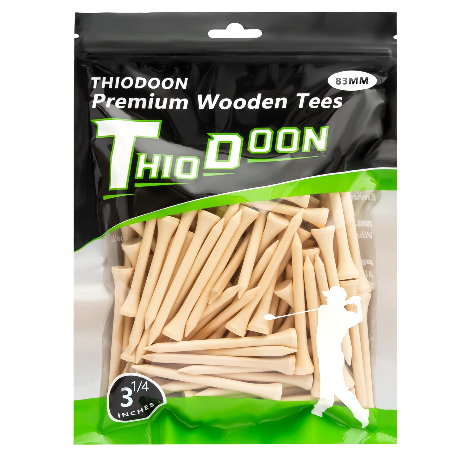 THIODOON Golf tees 3 1/4 inch Less Friction Wood Tees Training for Golfer Professional Natural Wood Golf tees Bulk 100 Count Golfing Tees