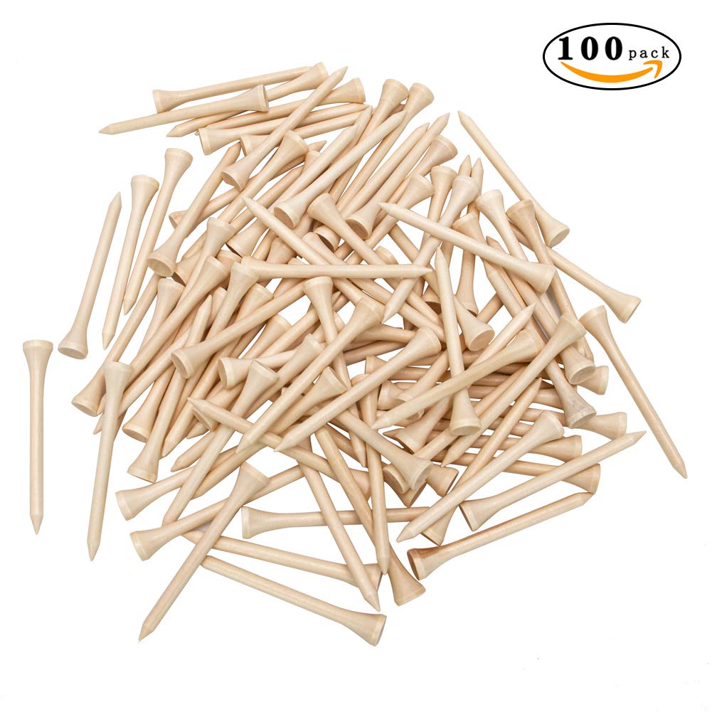 THIODOON Golf tees 3 1/4 inch Less Friction Wood Tees Training for Golfer Professional Natural Wood Golf tees Bulk 100 Count Golfing Tees