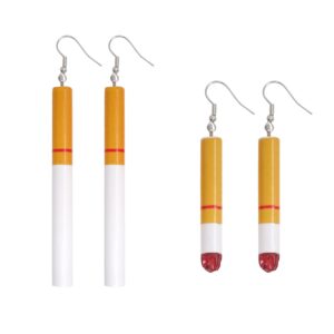 honbay 2 pairs of creative funny cigarette butt earrings wacky lifelike cigarette earrings unisex dangle earrings cool punk earrings halloween earrings (ab)