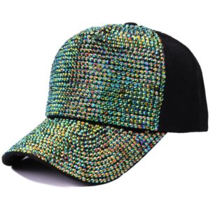 gudessly women men studded rhinestone crystals adjustable baseball cap plain sparkle bling denim sun hat