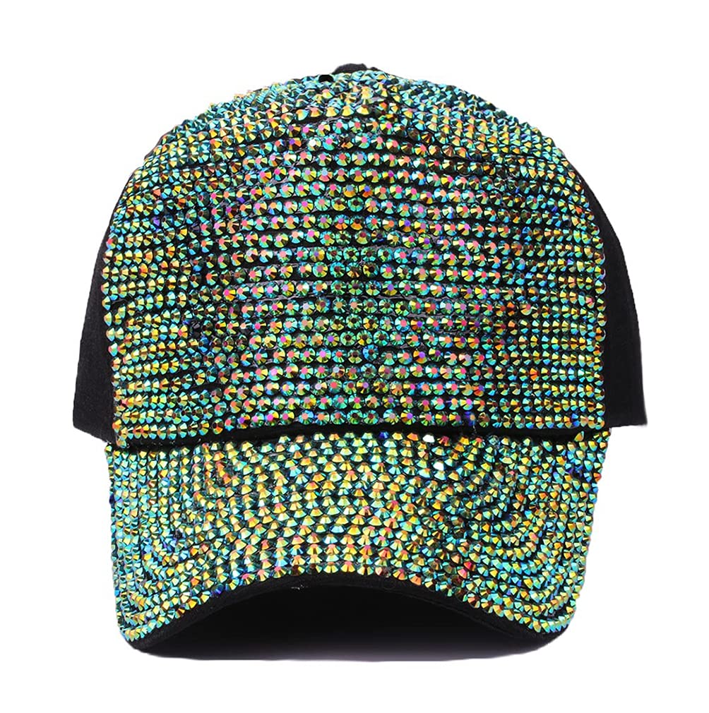 Gudessly Women Men Studded Rhinestone Crystals Adjustable Baseball Cap Plain Sparkle Bling Denim Sun Hat