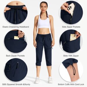 MOCOLY Women's Hiking Capris Pants Outdoor Lightweight Quick Dry Water Resistant UPF 50 Cargo Pants with Zipper Pockets Navy Blue L