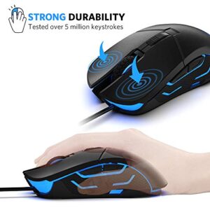 FIODIO Wired Gaming Mouse, 5500 DPI, Breathing Light, Ergonomic Game USB Computer Mice RGB Gamer Desktop Laptop PC Gaming Mouse, 7 Colors RGB Lighting, 6 Buttons for Windows 7/8 / 10, Black