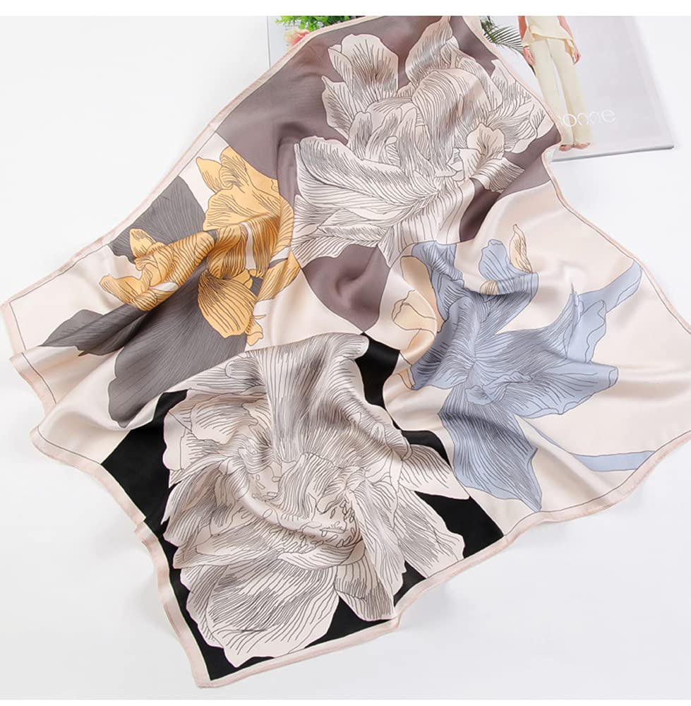 100% Pure Mulberry Silk Medium Square Scarf Head Scarf for Women 27"'x27"(in) Natural Silk Neckerchief Printed Headscarf with Gift Packed (5)