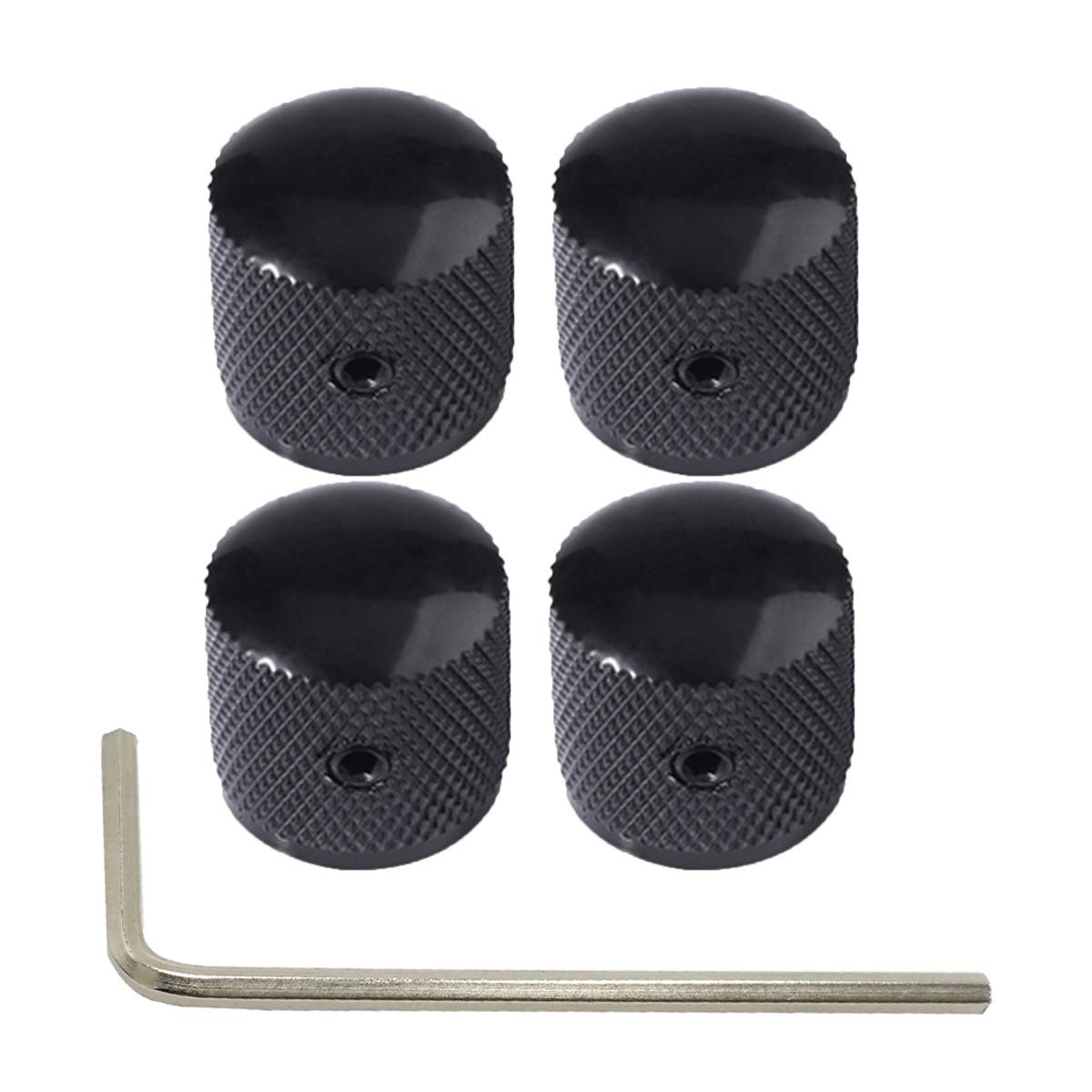 LGEGE Metal Volume Tone Dome Knobs Volume Control Knobs for Electric Guitar Bass with Inner Hexagon Spanner Black, 4 Pcs