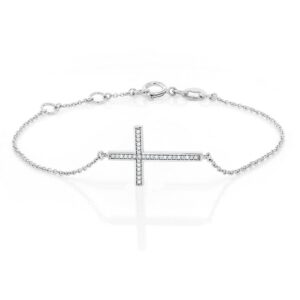 gem stone king solid 10k white gold 0.5 inch white diamond cross tennis bracelet fits 6.5 inches religious jewelry for women