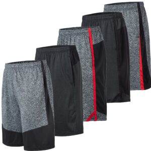 5 Pack: Men's Dry-Fit Sweat Resistant Active Athletic Performance Shorts