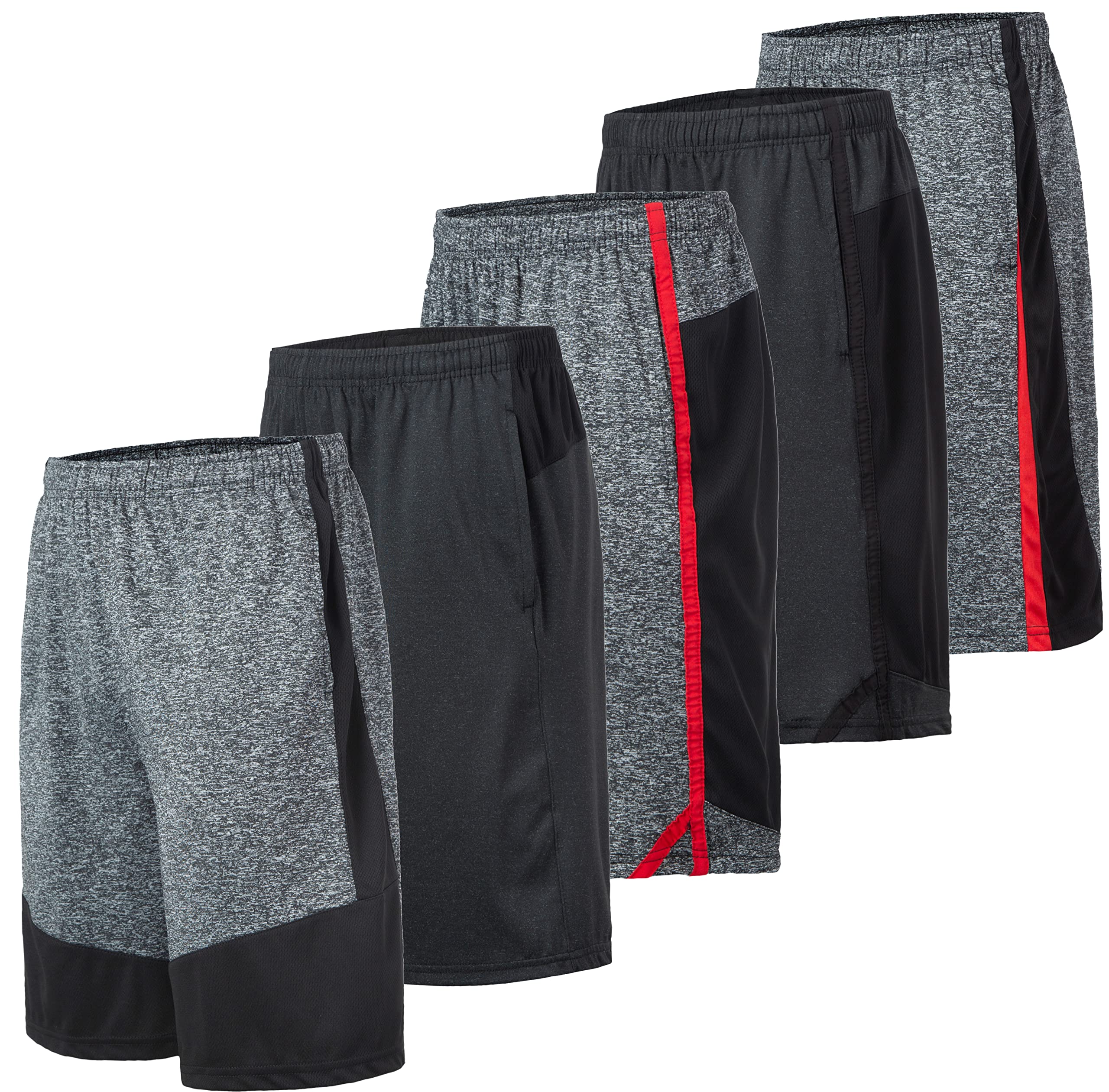 5 Pack: Men's Dry-Fit Sweat Resistant Active Athletic Performance Shorts