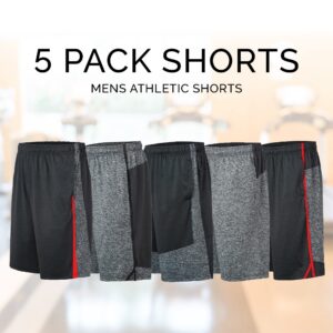 5 Pack: Men's Dry-Fit Sweat Resistant Active Athletic Performance Shorts