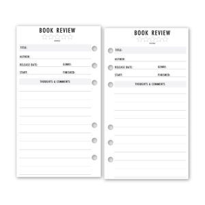 personal book review planner insert refill, 3.74 x 6.73 inches, pre-punched for 6-rings to fit filofax, lv mm, kikki k, moterm and other binders, 30 sheets per pack