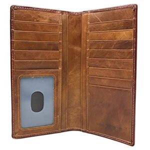 Western Genuine Leather Tooled Laser Cut Men's Long Bifold Wallet in 3 colors (Brown/Turq) Brown/Turquoise