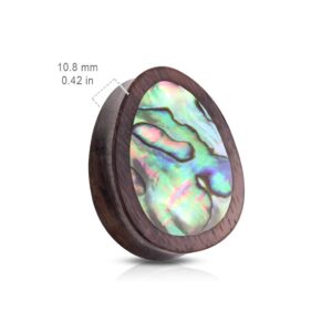 Pierced Owl Abalone Inlaid Sono Wood Tear Drop Saddle Plugs, Sold as a Pair (25mm (1"))