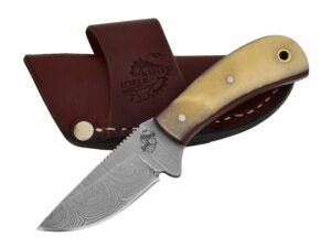 knives ranch fixed blade edc skinning knife – cattle bone handle – heavy-duty horizontal carry sheath (2006-b)