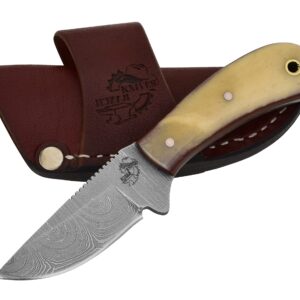 Knives Ranch Fixed Blade EDC Skinning Knife – Cattle Bone Handle – Heavy-duty Horizontal Carry Sheath (2006-B)