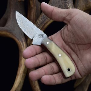 Knives Ranch Fixed Blade EDC Skinning Knife – Cattle Bone Handle – Heavy-duty Horizontal Carry Sheath (2006-B)