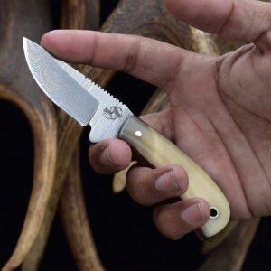 Knives Ranch Fixed Blade EDC Skinning Knife – Cattle Bone Handle – Heavy-duty Horizontal Carry Sheath (2006-B)