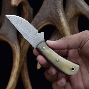 Knives Ranch Fixed Blade EDC Skinning Knife – Cattle Bone Handle – Heavy-duty Horizontal Carry Sheath (2006-B)