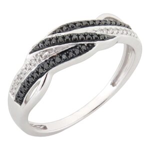 dazzlingrock collection 0.15 carat (ctw) round black & white diamond ladies swirl cocktail right hand ring, sterling silver, size 8