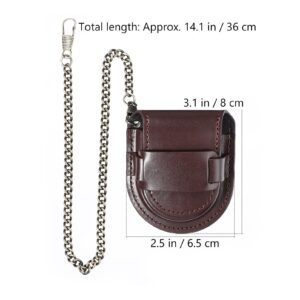 Hemobllo Leather Pocket Watch Pouch - Pocket Watch Leather Case with Bronze Chain Vintage Pocket Watch Belt Holder Case for 38mm-45mm Pocket Watch