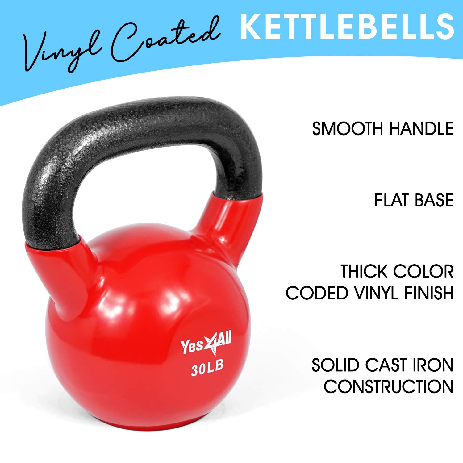 Yes4All Kettlebells 5 10 15 20 25 30 lbs Set Weight Vinyl Coated Cast Iron for Dumbbell Weights Exercises, Gym, Fitness, Full Body Workout Equipment Push up, Grip and Strength Training, Multicolor