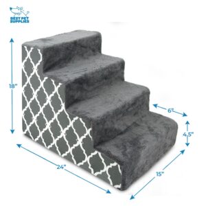 Best Pet Supplies Dog Stairs for Small Dogs & Cats, Foam Pet Steps Portable Ramp for Couch Sofa and High Bed Non-Slip Balanced Indoor Step Support, Paw Safe No Assembly - Gray Lattice Print, 4-Step