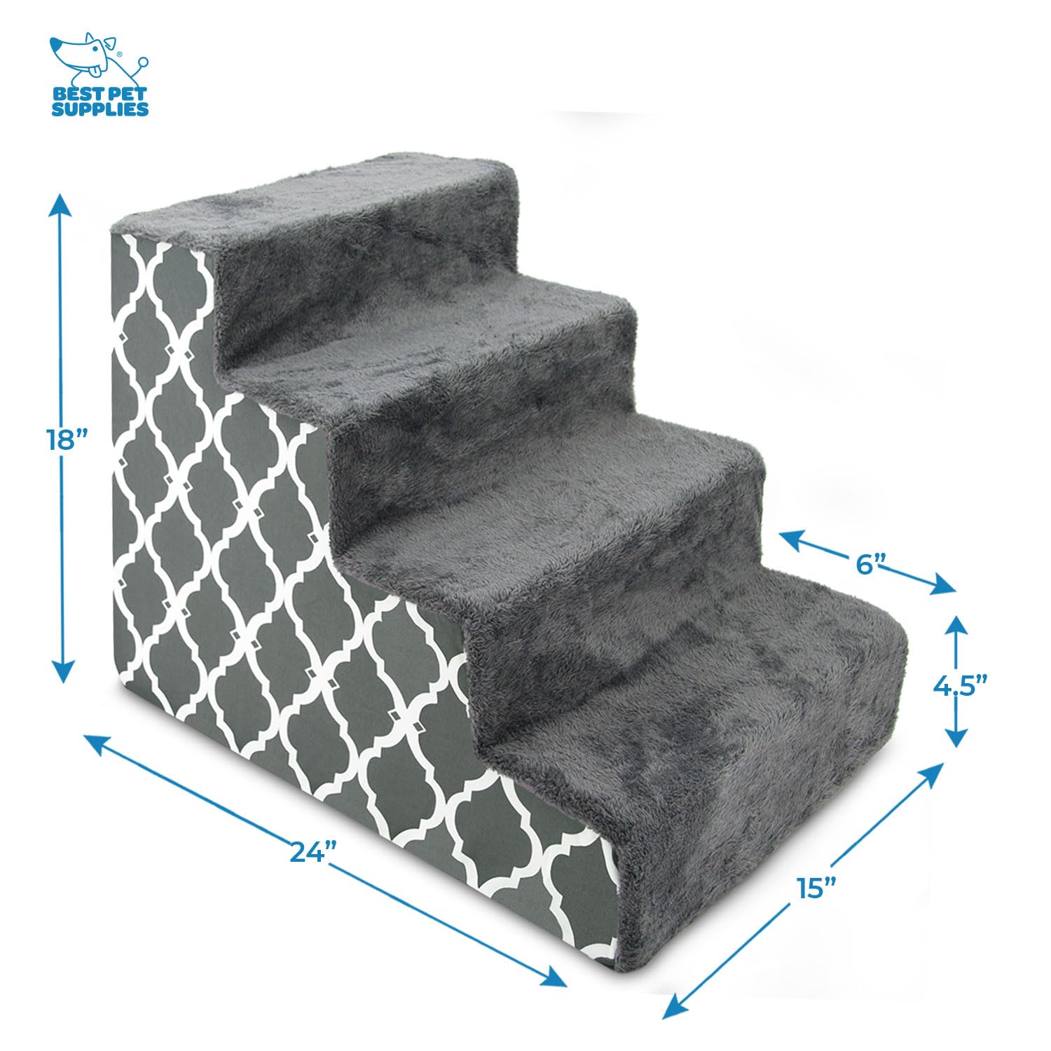 Best Pet Supplies Dog Stairs for Small Dogs & Cats, Foam Pet Steps Portable Ramp for Couch Sofa and High Bed Non-Slip Balanced Indoor Step Support, Paw Safe No Assembly - Gray Lattice Print, 4-Step