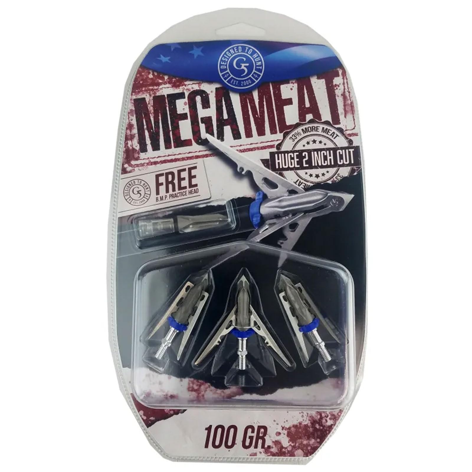 G5 Outdoors Megameat 100 Grain Broadhead 3 Pk, Stainless Steel (MM100)