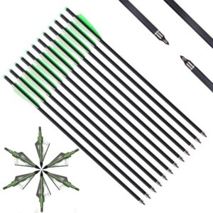 irq 20 inch crossbow bolts and crossbow broadheads set, carbon crossbow arrows for hunting and outdoor practice, 12 green arrows, 6 broadheads(18 pack)