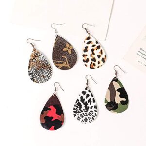 Camo Earrings for Women,Camouflage Leather Teardrop Dangle Earrings Cool Lightweight Leather Drop Earrings (A)