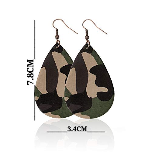 Camo Earrings for Women,Camouflage Leather Teardrop Dangle Earrings Cool Lightweight Leather Drop Earrings (A)