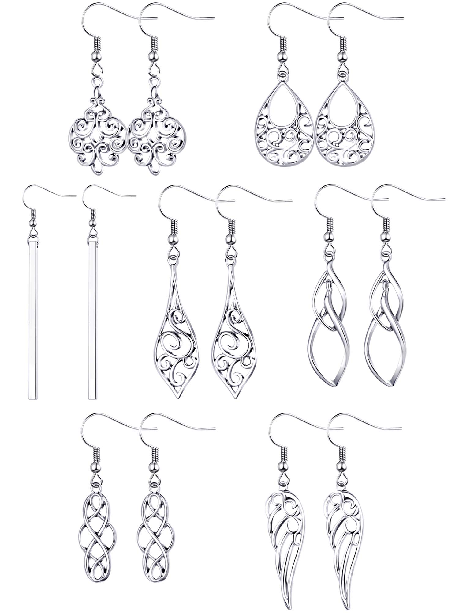 7 Pairs Celtic Knot Dangle Earrings Knot Silver Earrings Teardrop Hoop Earring