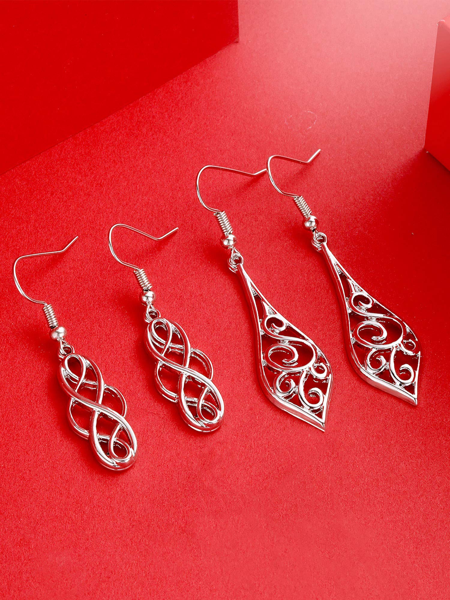 7 Pairs Celtic Knot Dangle Earrings Knot Silver Earrings Teardrop Hoop Earring