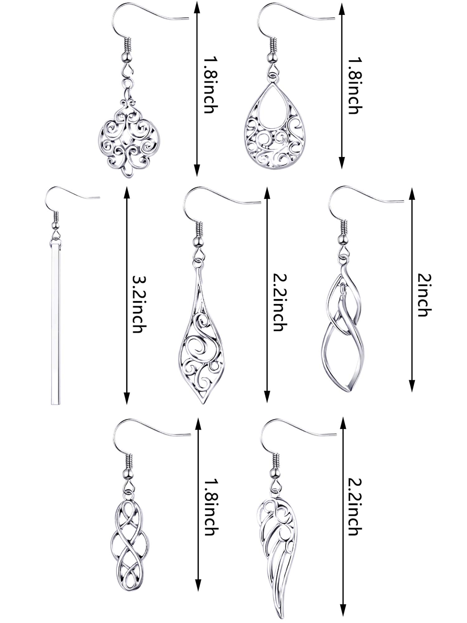 7 Pairs Celtic Knot Dangle Earrings Knot Silver Earrings Teardrop Hoop Earring