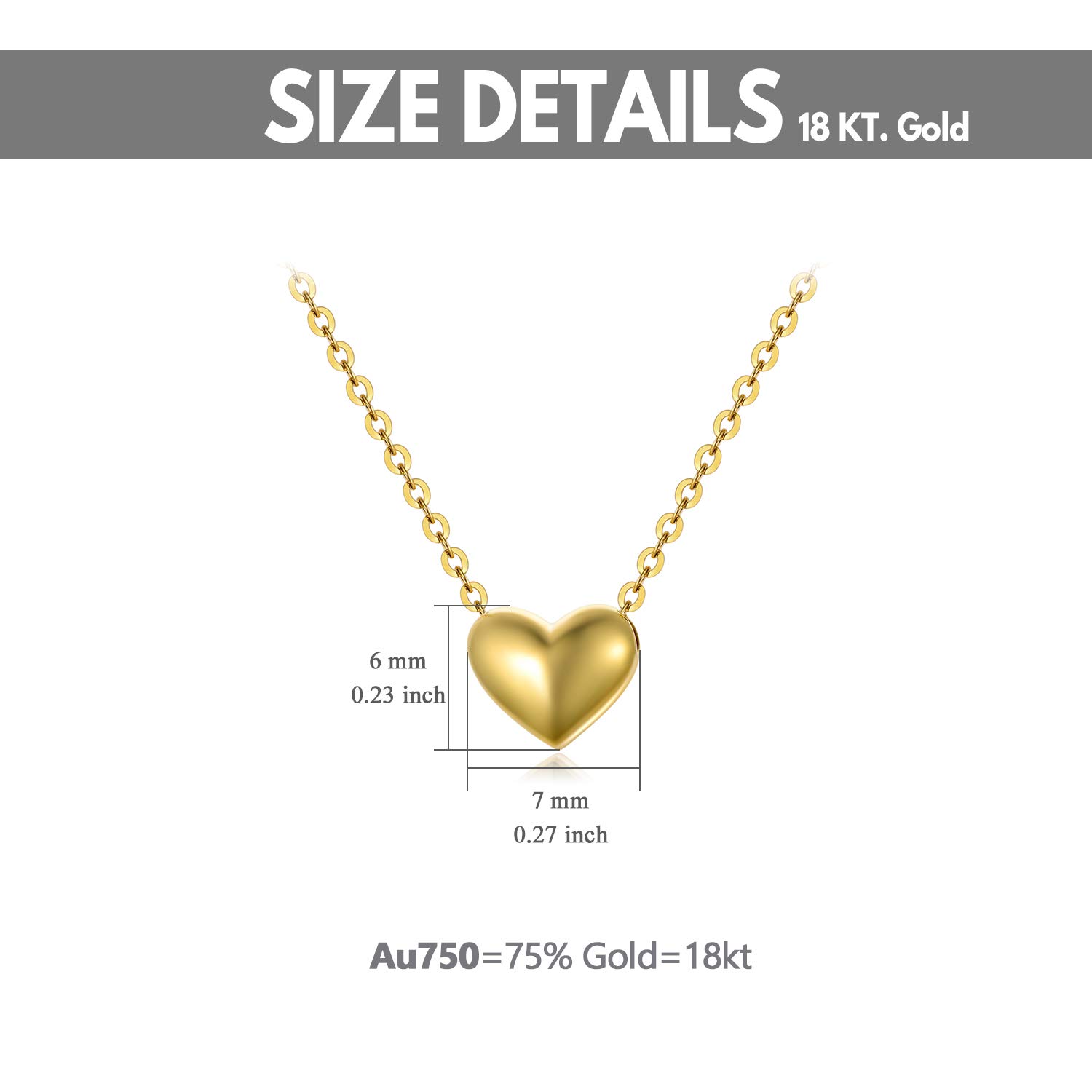 18K Sold Gold Heart Pendant Necklace for Women, You are Only One in My Heart, Forever Love Heart Jewerly for Her, 16"-17"