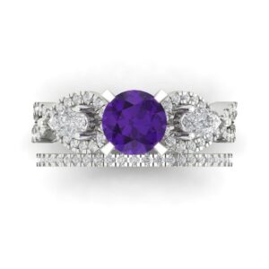 clara pucci 2.0ct round cut solitaire 3 stone natural amethyst engagement promise anniversary bridal ring band set real 14k white gold 4