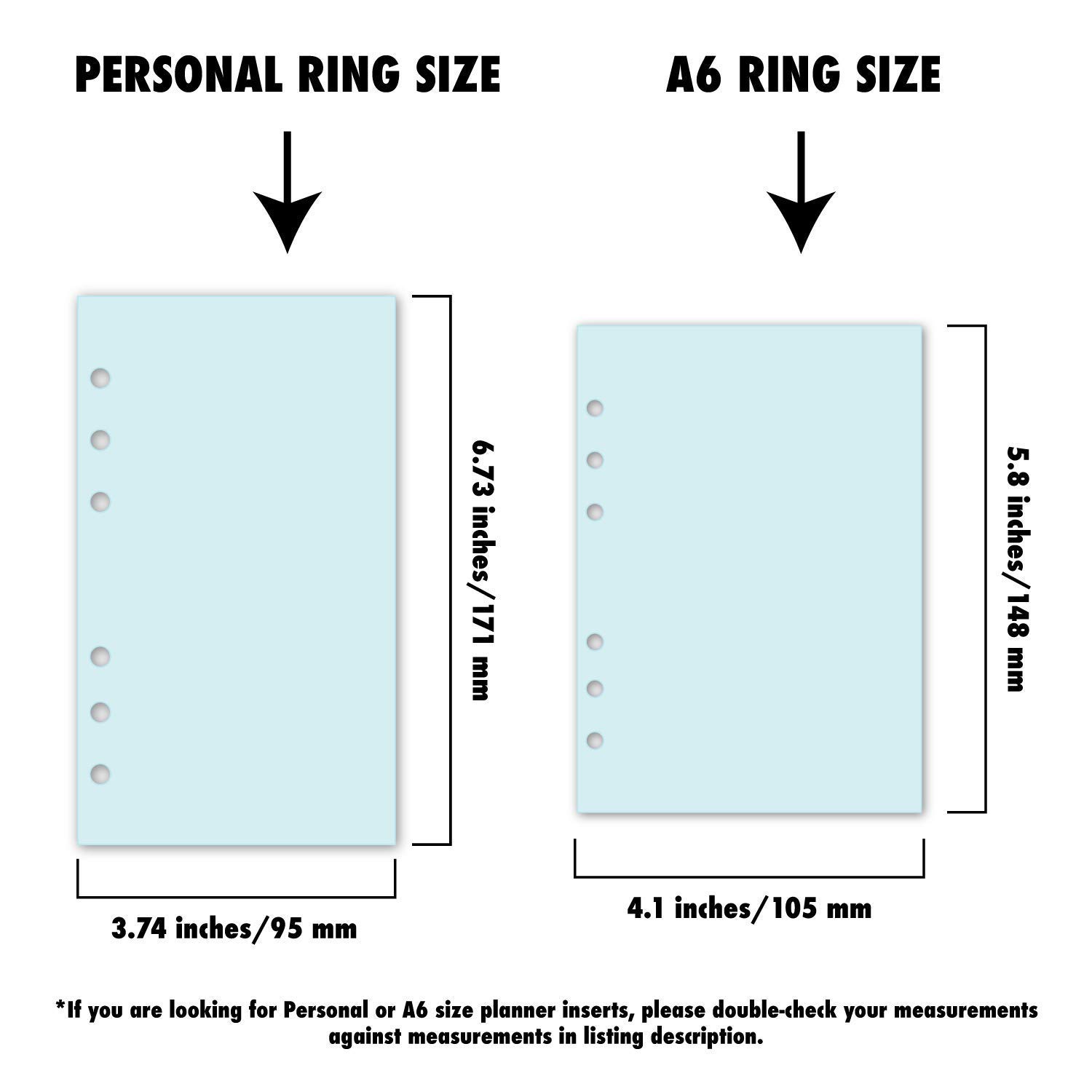 Personal Food Journal Planner Insert Refill, 3.74 x 6.73 inches, Pre-Punched for 6-Rings to Fit Filofax, LV MM, Kikki K, Moterm and Other Binders, 30 Sheets Per Pack