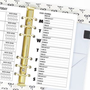 Personal Food Journal Planner Insert Refill, 3.74 x 6.73 inches, Pre-Punched for 6-Rings to Fit Filofax, LV MM, Kikki K, Moterm and Other Binders, 30 Sheets Per Pack