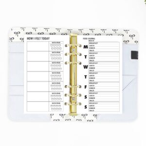 Personal Food Journal Planner Insert Refill, 3.74 x 6.73 inches, Pre-Punched for 6-Rings to Fit Filofax, LV MM, Kikki K, Moterm and Other Binders, 30 Sheets Per Pack