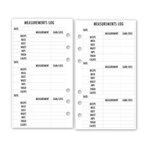 personal body measurements log planner insert refill, 3.74 x 6.73 inches, pre-punched for 6-rings to fit filofax, lv mm, kikki k, moterm and other binders, 30 sheets per pack