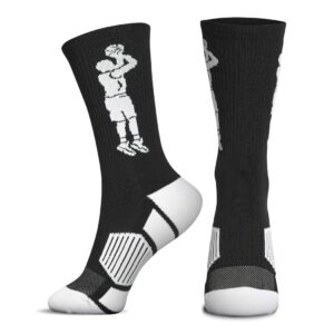 chalktalksports basketball player woven mid-calf socks | jump shot (black/white)