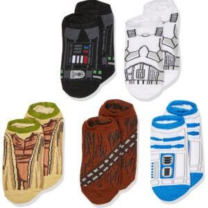 STAR WARS Boys 5 Pack No Show Casual Sock, Multi, 9-11 US