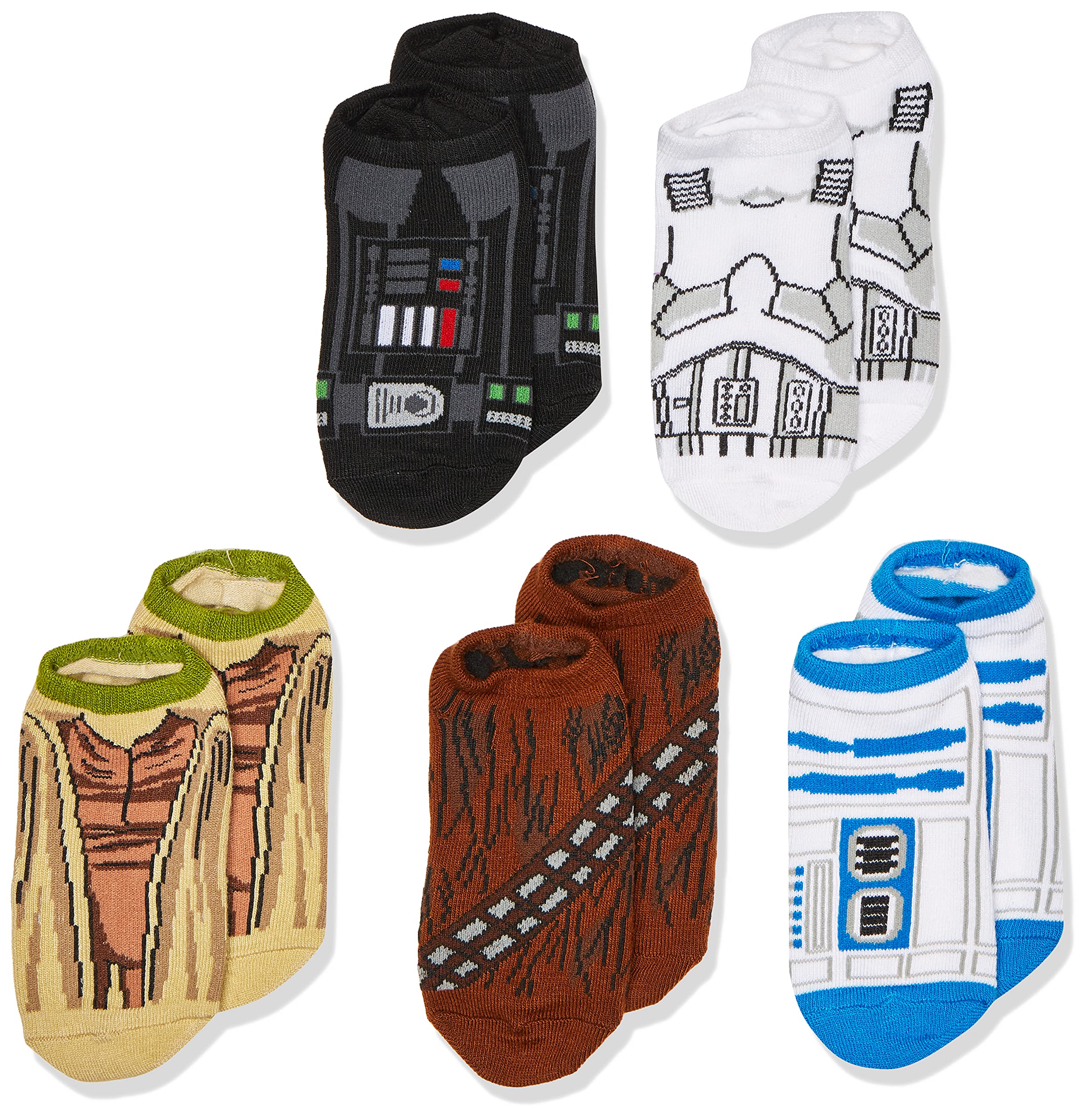 STAR WARS Boys 5 Pack No Show Casual Sock, Multi, 9-11 US