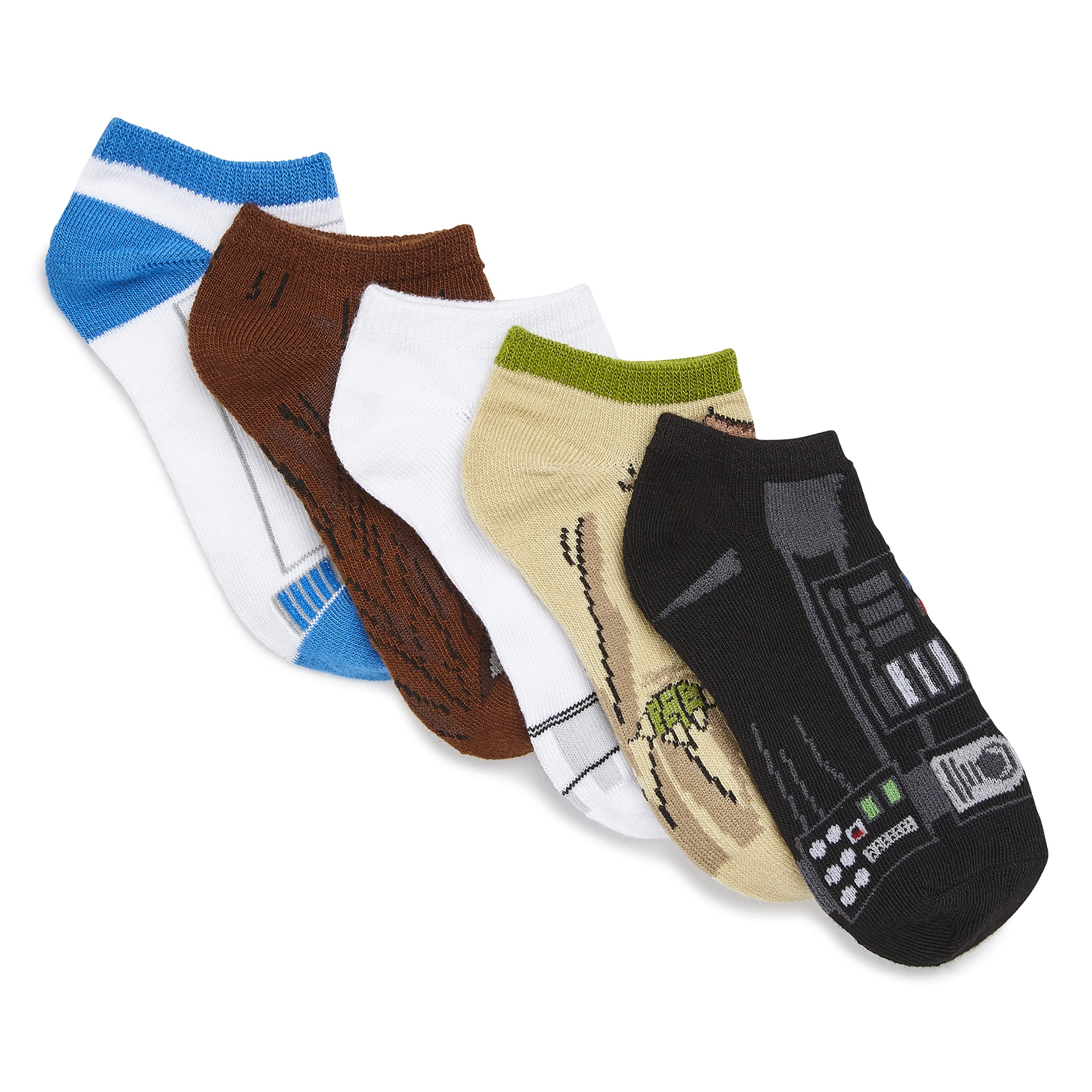 STAR WARS Boys 5 Pack No Show Casual Sock, Multi, 9-11 US