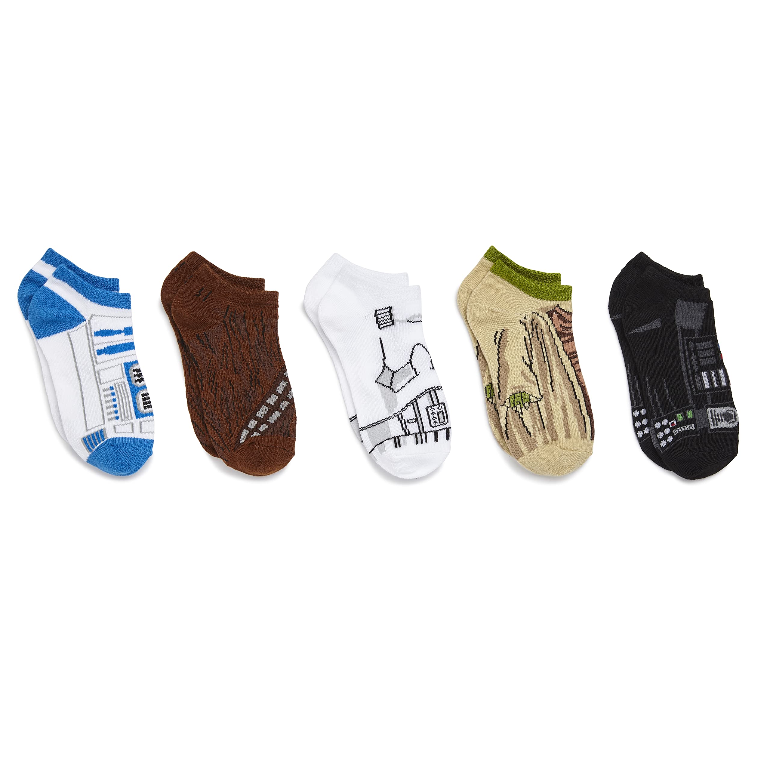 STAR WARS Boys 5 Pack No Show Casual Sock, Multi, 9-11 US