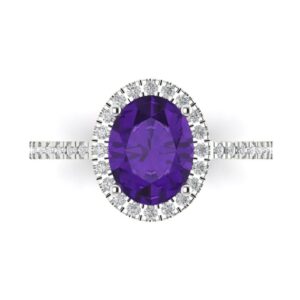 clara pucci 3.42ct oval cut solitaire accent halo natural amethyst proposal designer wedding anniversary bridal ring 14k white gold