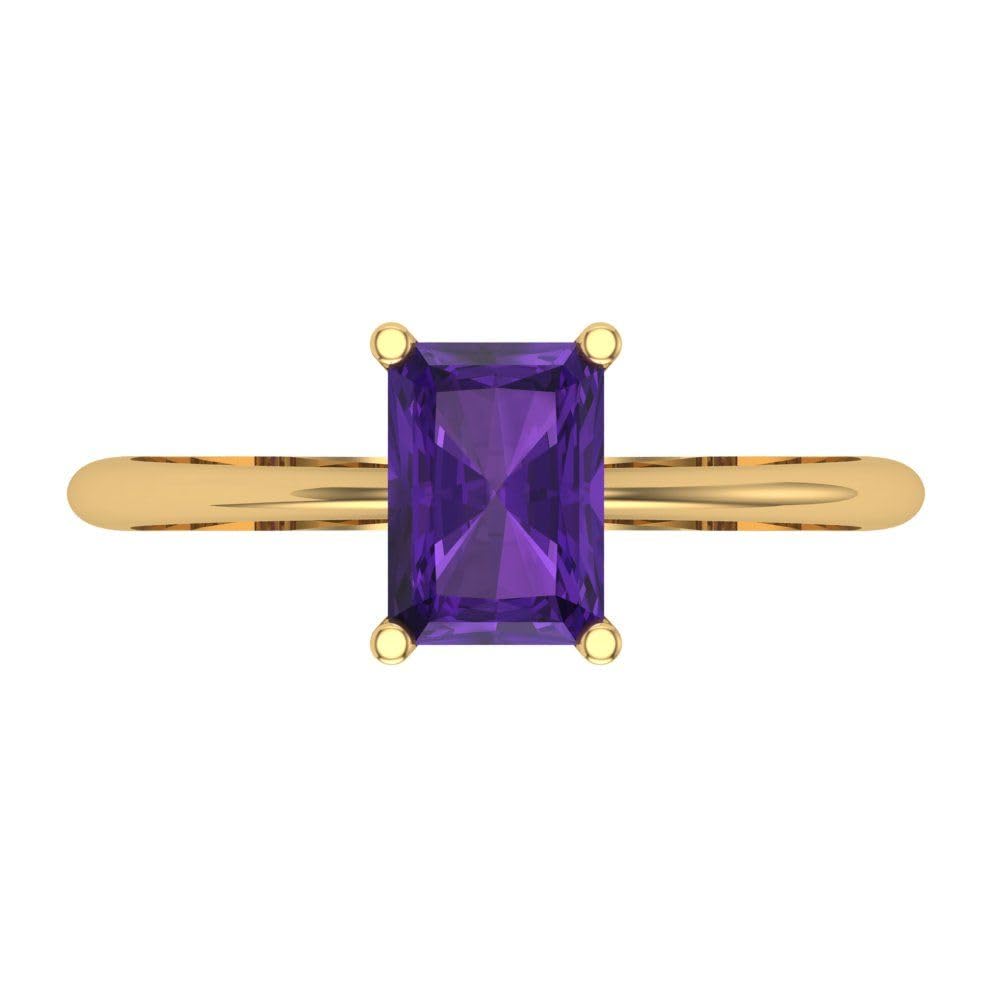 Clara Pucci 1.0 ct Radiant Cut Solitaire Natural Amethyst gemstone Bridal Designer Anniversary Engagement Ring Real 14k Yellow Gold